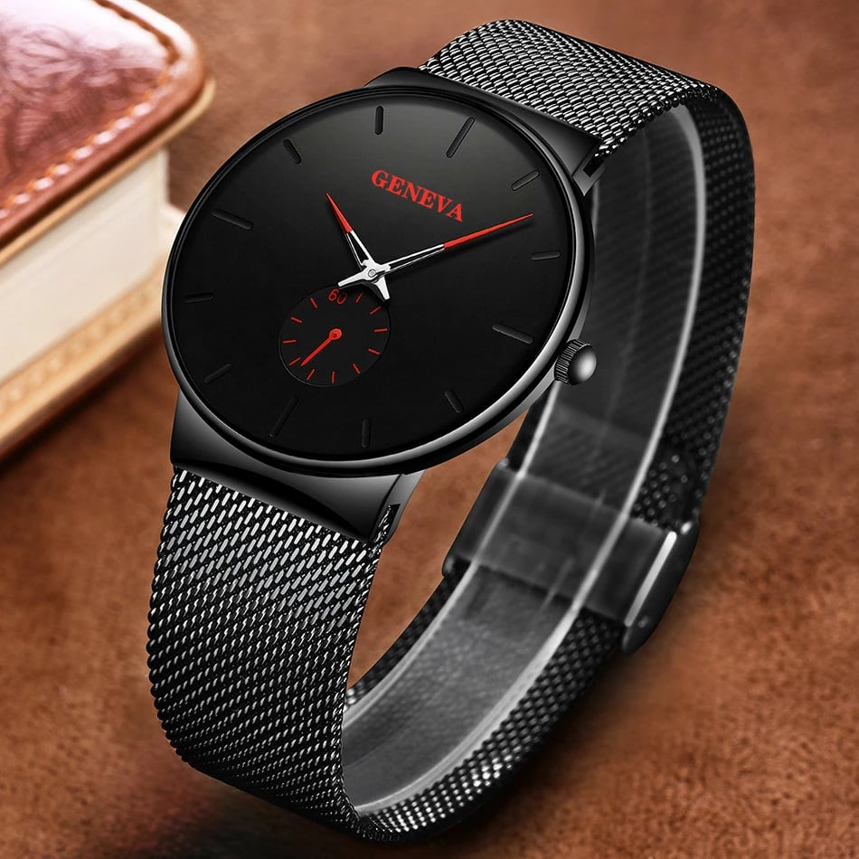 Orë dore për meshkuj Geneva Z68, e zezë/e kuqe | NRB-200000101