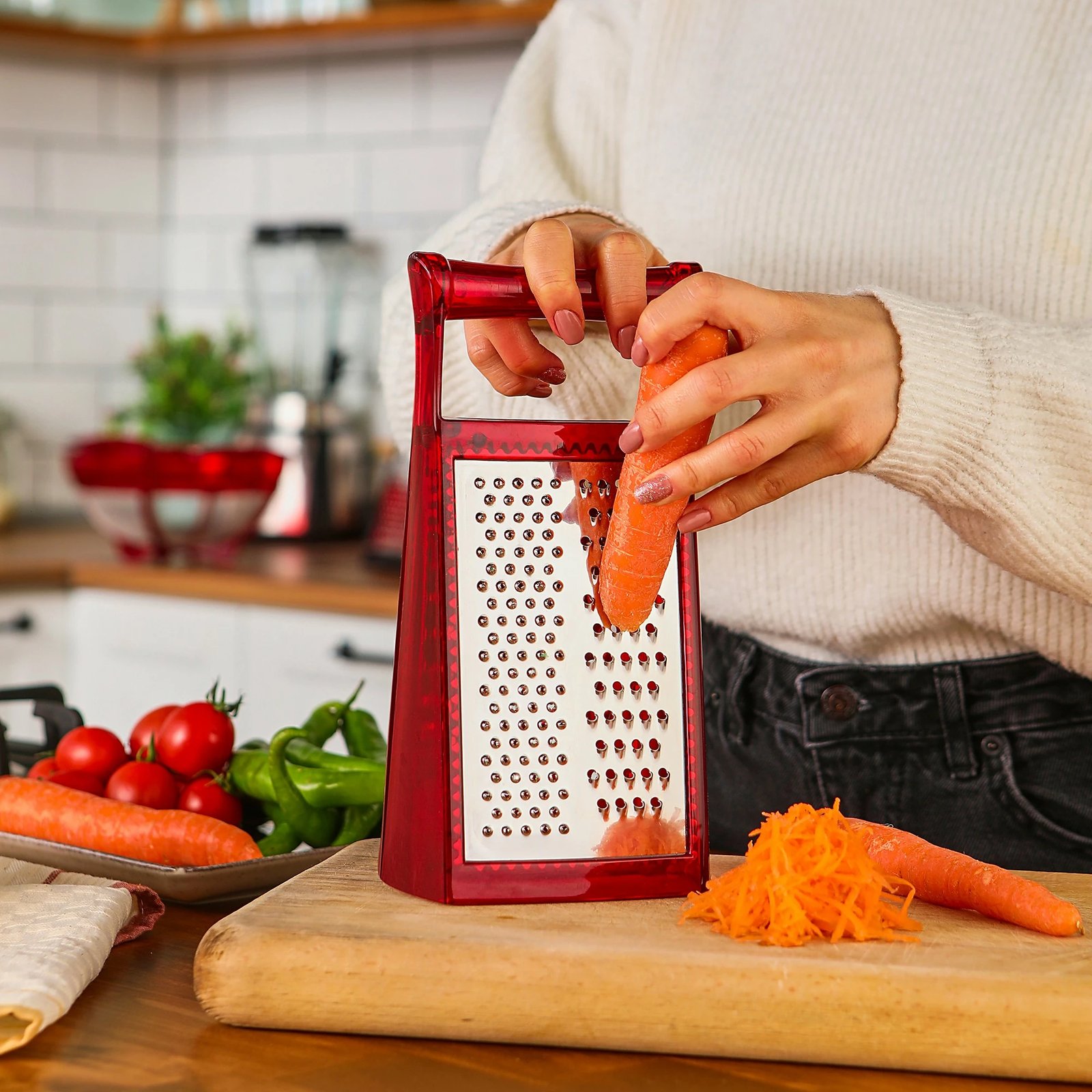 Rende kuzhine, plastikë dhe çelik inoksi, e kuqe | foleja