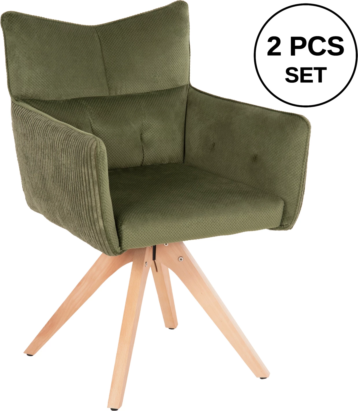 Karrige ngrënieje QUILL FH9843.05, pëlhurë jeshile, këmbë druri ahu ...