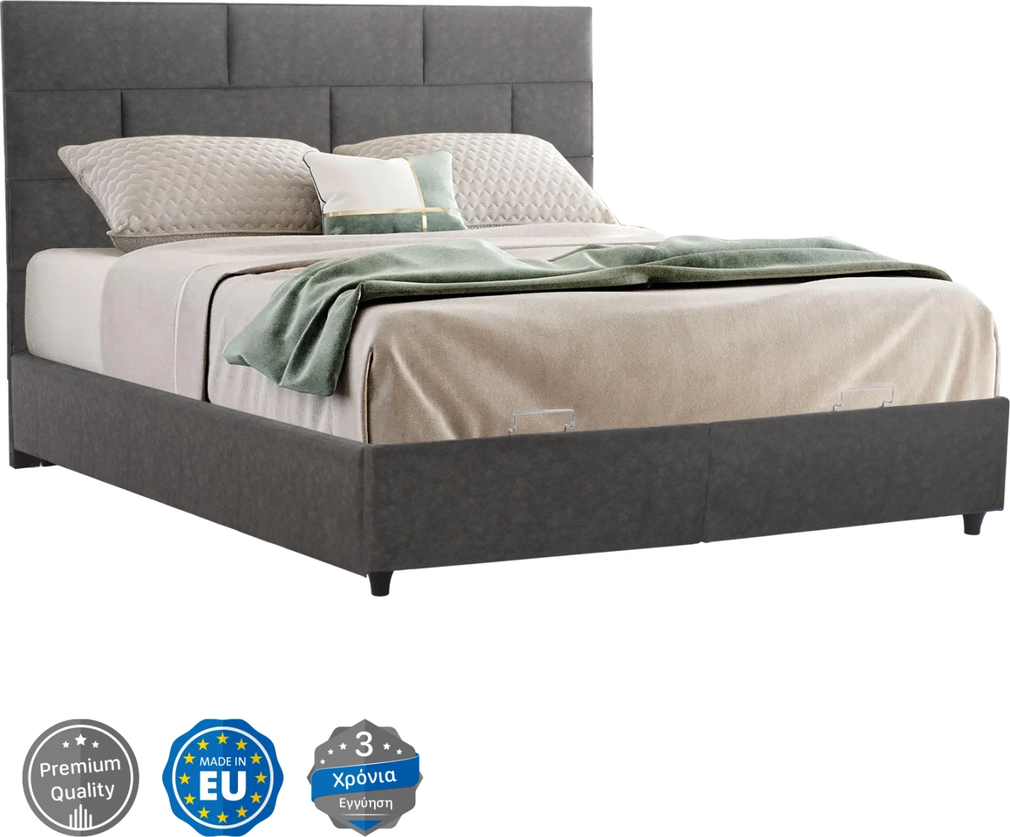 Krevat SOLEDAD, hapësirë ruajtëse, pëlhurë gri | foleja