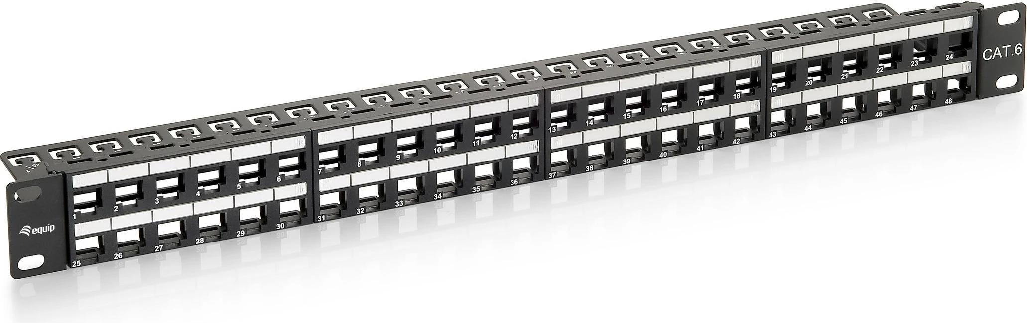 Patch panel Equip 48-portë, Cat6, rack 1U, zi | foleja