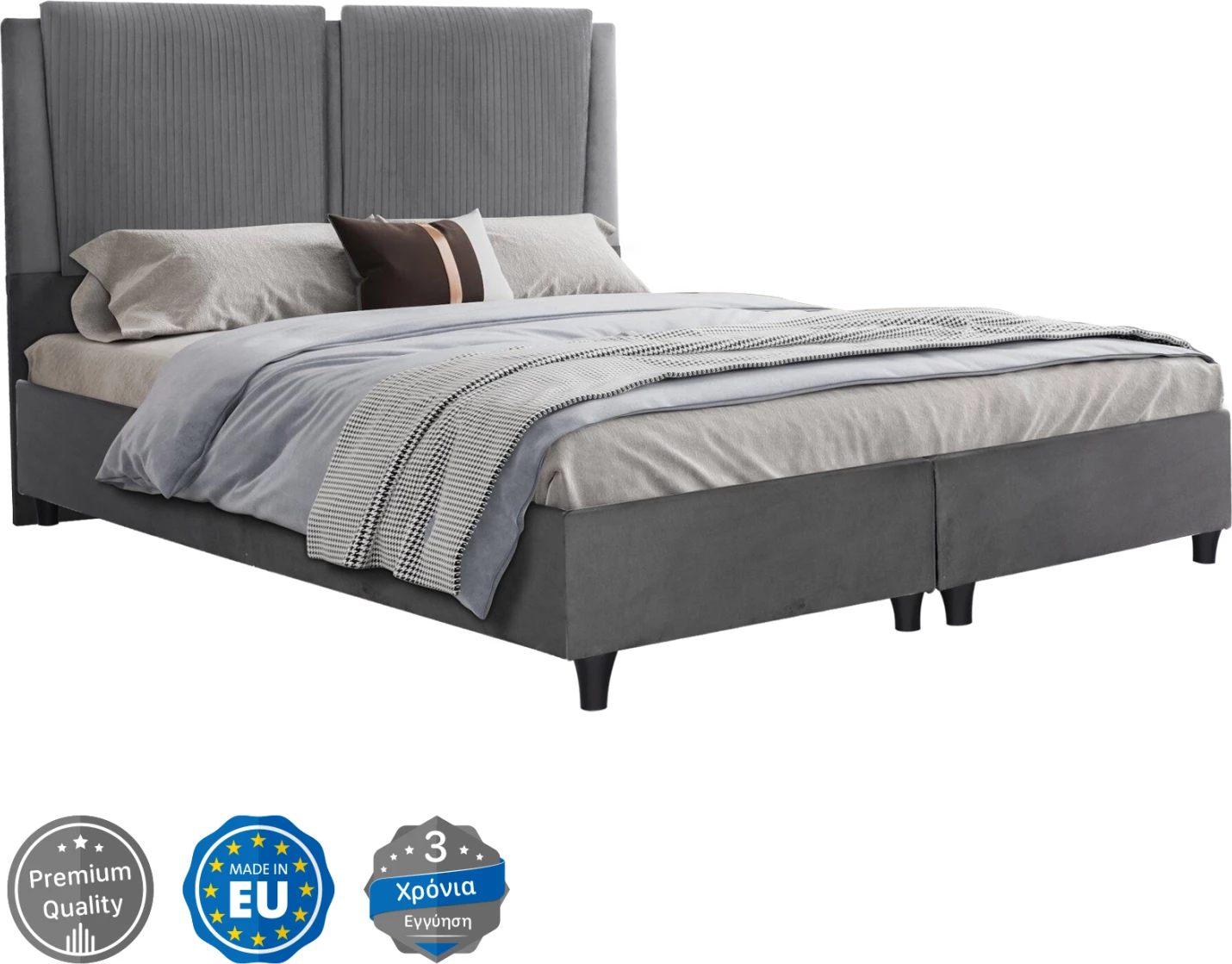 Krevat kadife gri MARGA FH610.10 për dyshek 160x200 cm | foleja