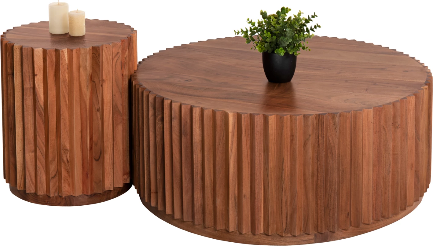 Set 2 tavolina kafeje rrethore, dru akacie | foleja