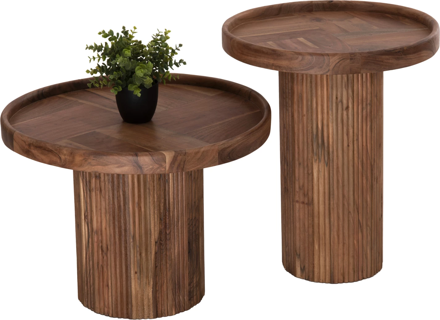 Set 2 tavolina kafeje rrethore, dru akacie, natyrale | foleja